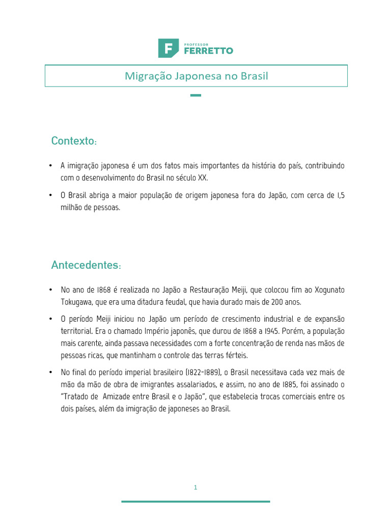 Imigração Japonesa no Brasil: História e Impacto | PDF | Japão | Imigração
