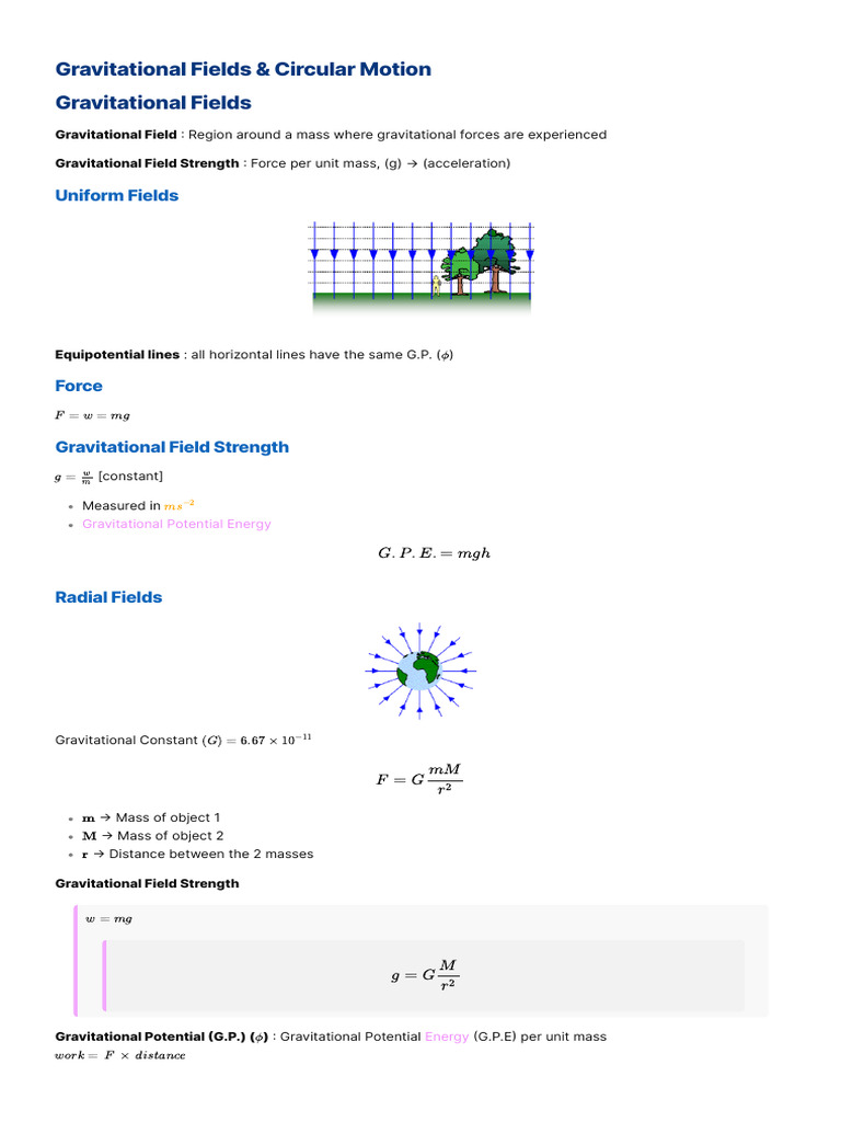 Gravitational Fields & Circular Motion | PDF | Force | Orbit
