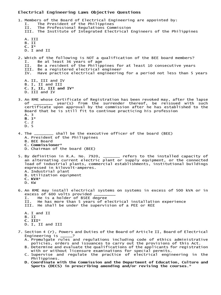 Electrical Engineering Law Quiz | PDF | Electrician | Tort