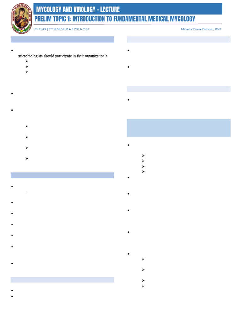Mycoviro Lec - Prelim Topic 1 - Introduction To Fundamental Medical Mycology | PDF | Fungus ...