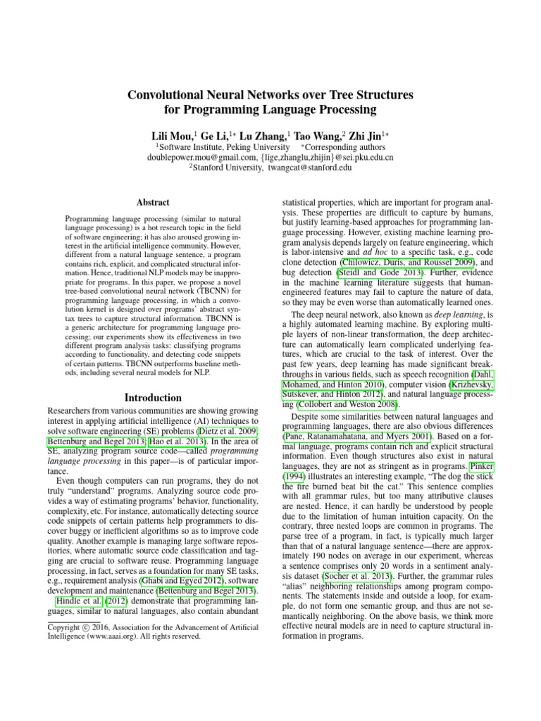 Convolutional Neural Networks over Tree Structures for Programming Language Processing | PDF ...