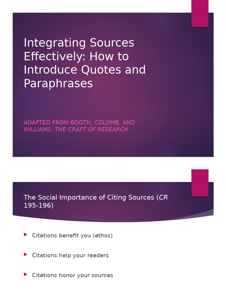 8-Integrating Quotes and Paraphrases - 3 | PDF | Citation | Grammar