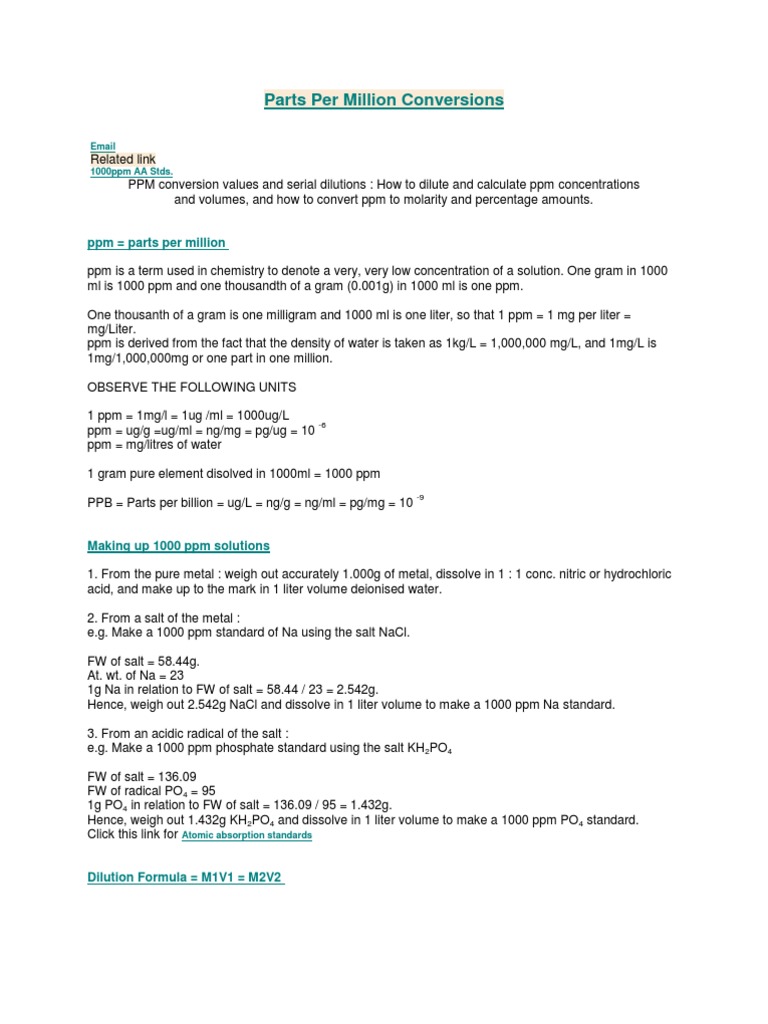 PPM Conversion and Calculation Guide | PDF | Parts Per Notation | Molar ...