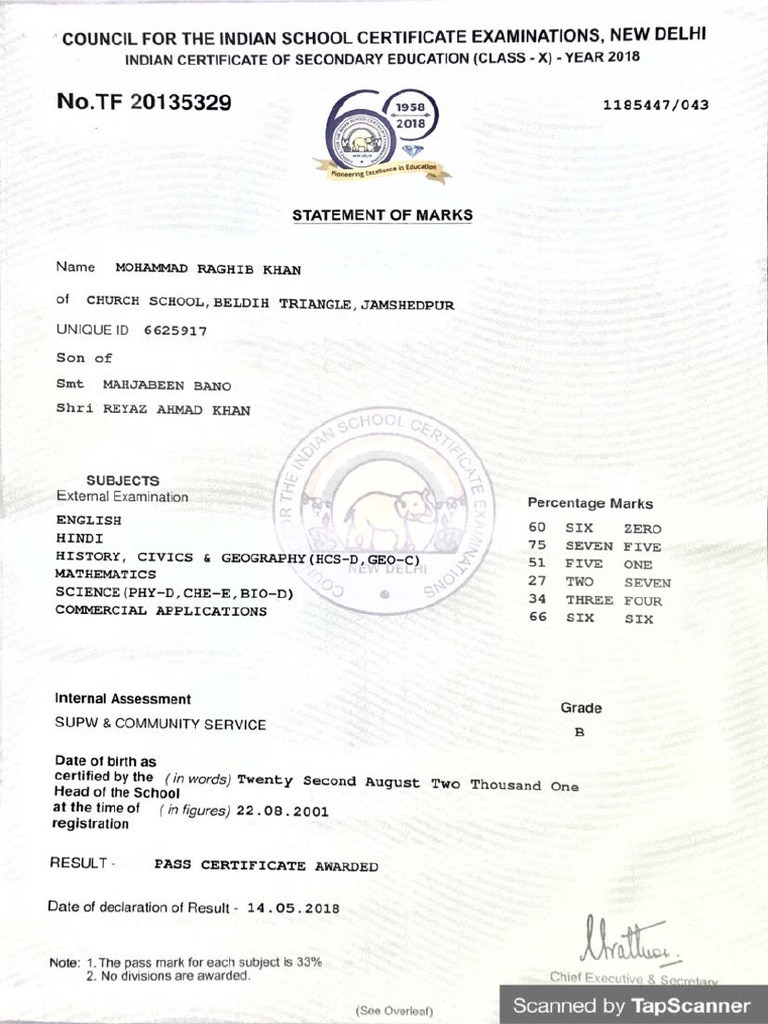 10th Marks Sheet | PDF