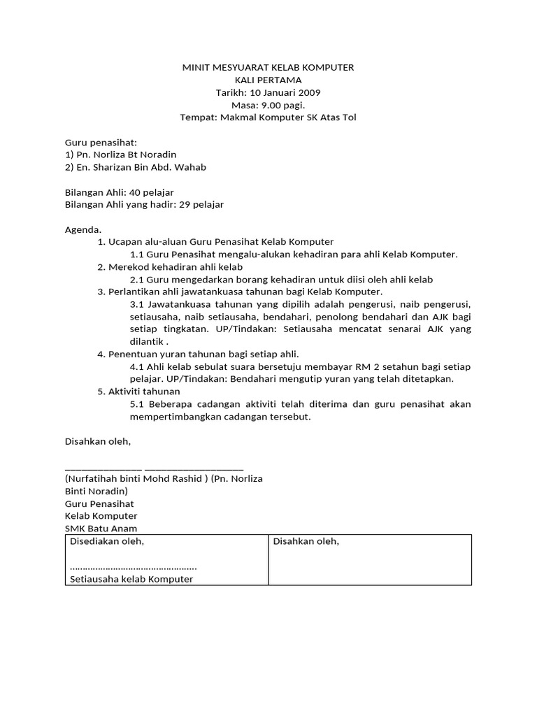 Minit Mesy Kelab Ict | PDF