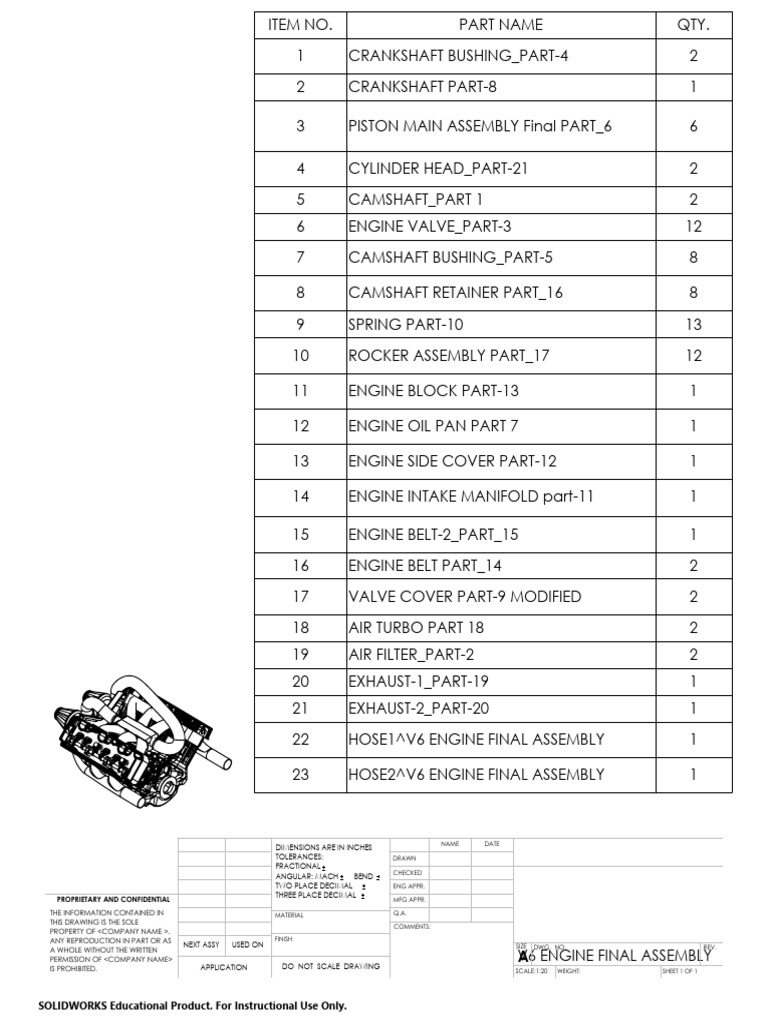 V6 Engine Parts Assembly Drawings | PDF | Internal Combustion Engine ...