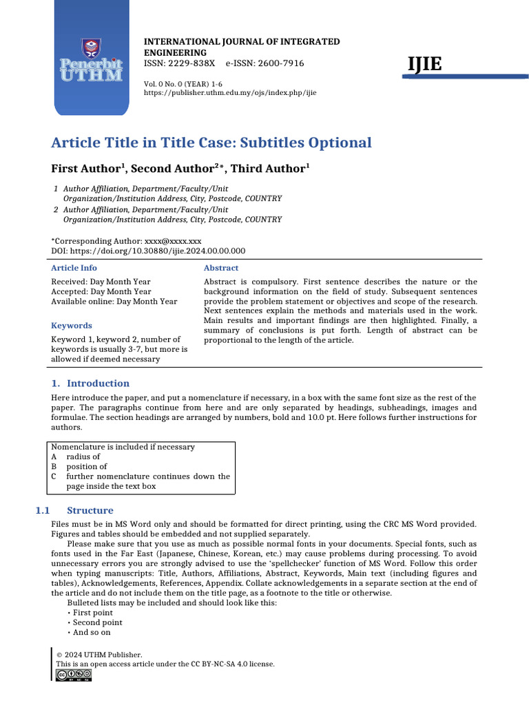 Template IJIE-OTH-1 | PDF | Microsoft Word | Matrix (Mathematics)
