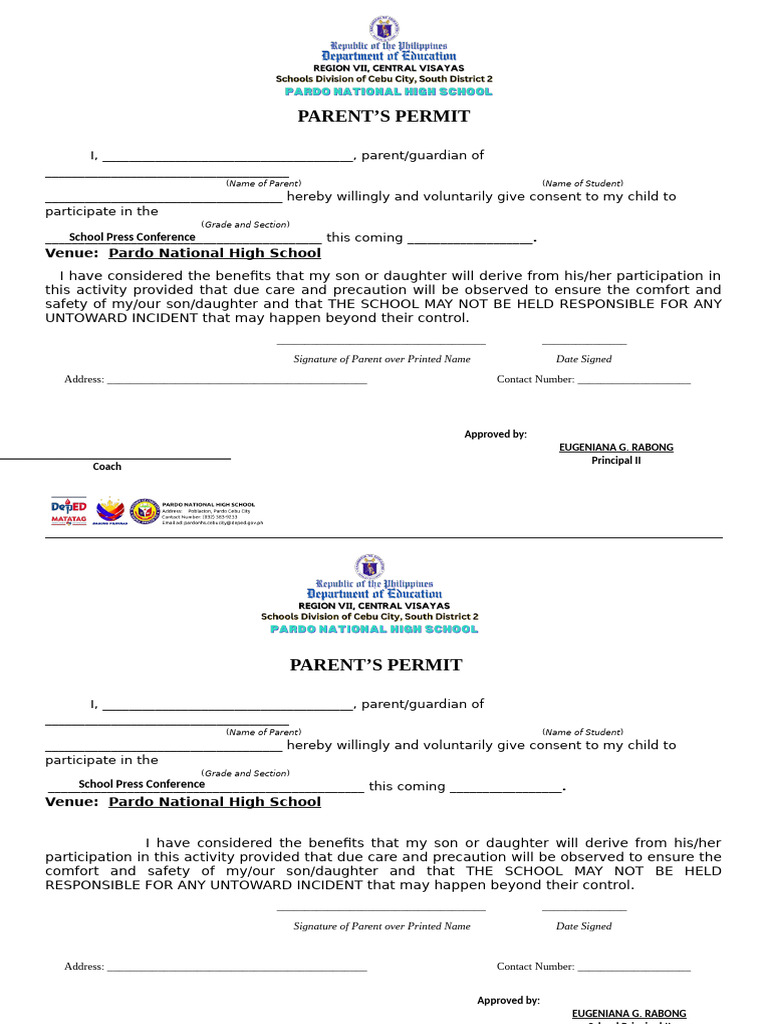 Updated-Parents-Permit | PDF | Human Life Stages | Adulthood