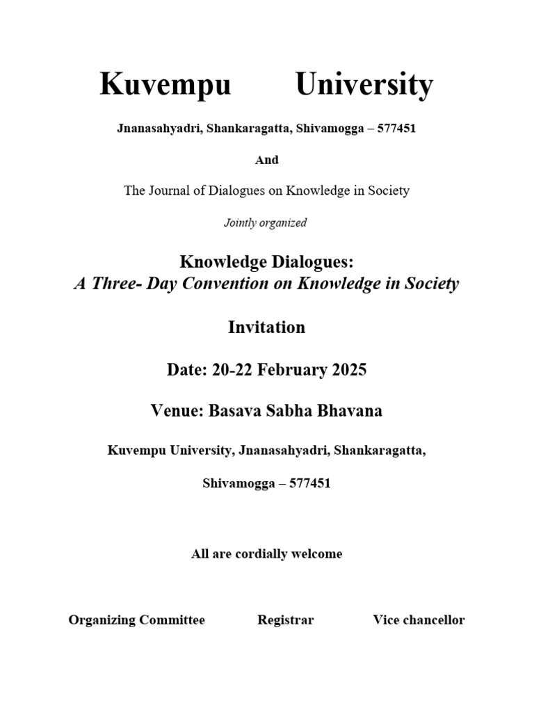 Knowledge Dialogues - Invitation Cum Booklet | PDF | Knowledge | Bangalore