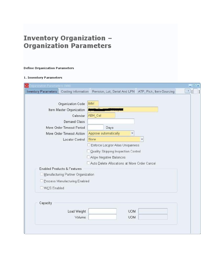 Inventory Organization Parameters Guide | PDF