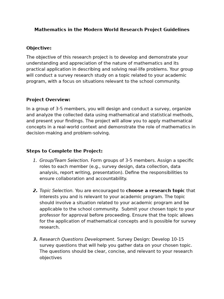 Mathematics in The Modern World Research Project Guidelines | PDF ...
