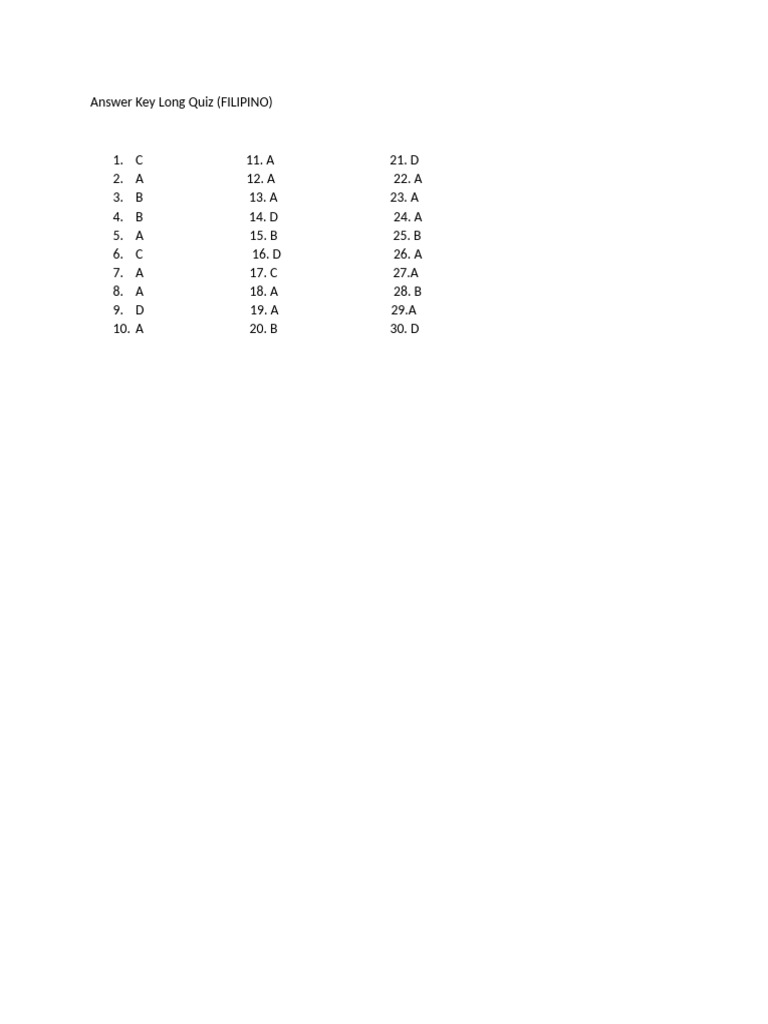 Filipino Long Quiz Answer Key | PDF