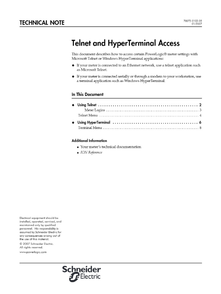 70072-0102-05 Telnet and HyperTerminal Access | PDF