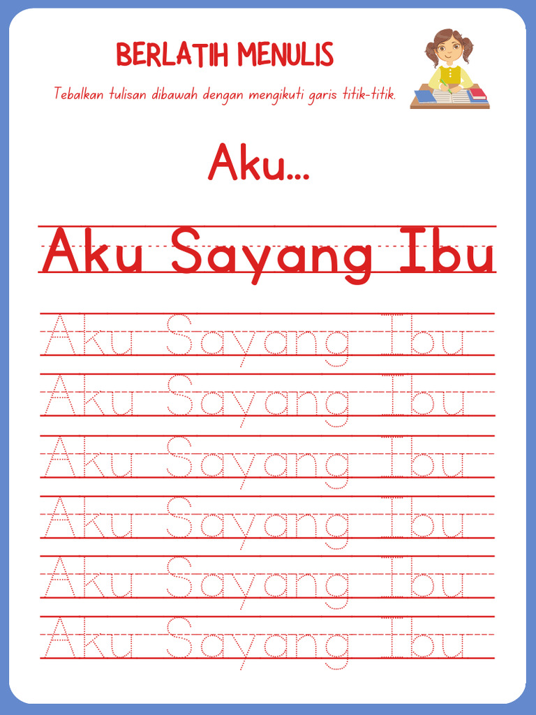 Biru Minimalis Berlatih Menulis Nama Lembar Kerja Bahasa Indonesia ...