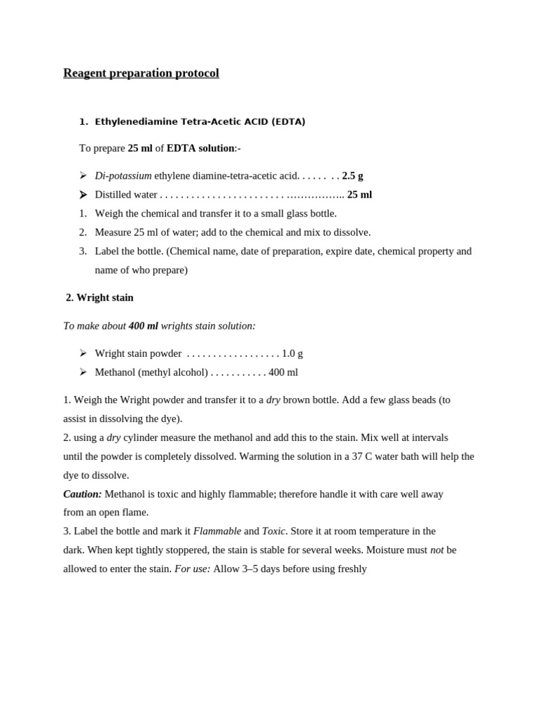 Reagent or Preparing Laboratory Solutions Procedures | PDF | Staining | Glycerol