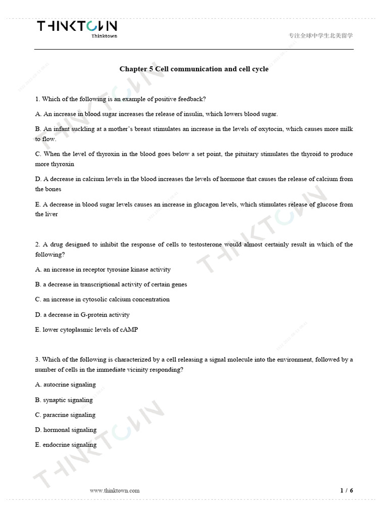 AP biology Chapter 5 Cell communication and cell cycle | PDF | Cell ...