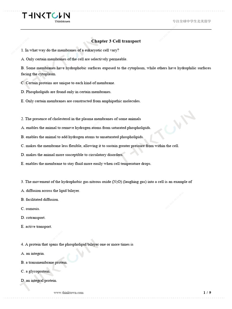 APbiology Chapter 3 Cell transport | PDF | Cell Membrane | Biology