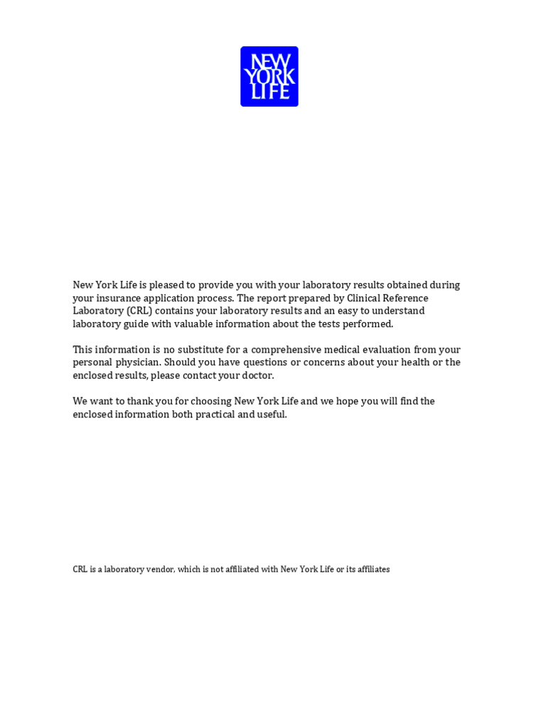 New York Life Laboratory Results Guide | PDF