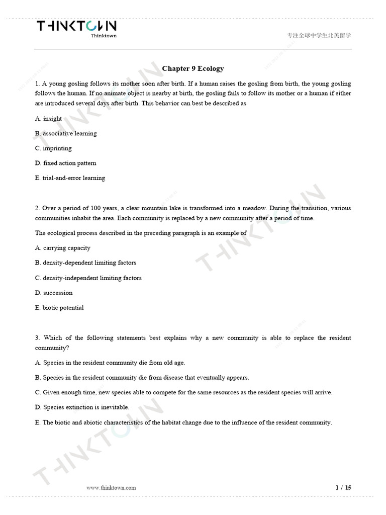 AP Biology Chapter 9 Ecology | PDF | Ecology | Zoology