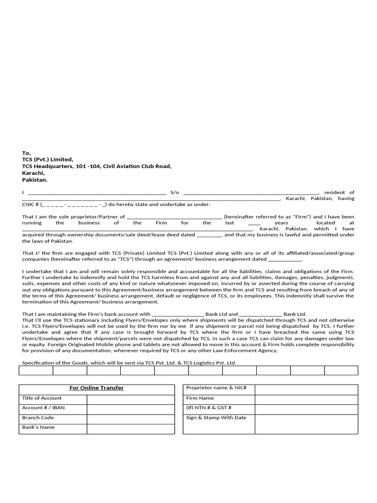 TCS Business Indemnity Agreement Template | PDF | Indemnity | Business Law