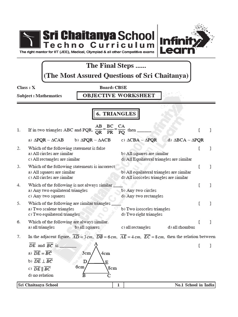 Triangles The Final Steps (MCQ'S) WS | PDF | Classical Geometry ...