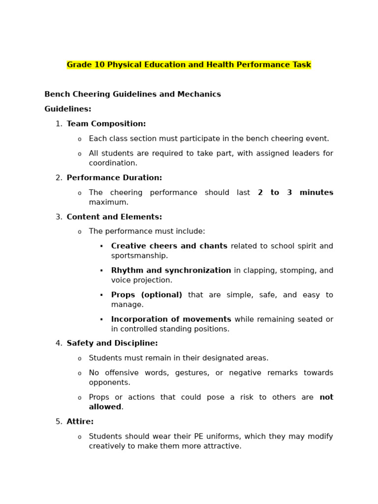 Grade 10 Physical Education and Health Performance Task | PDF