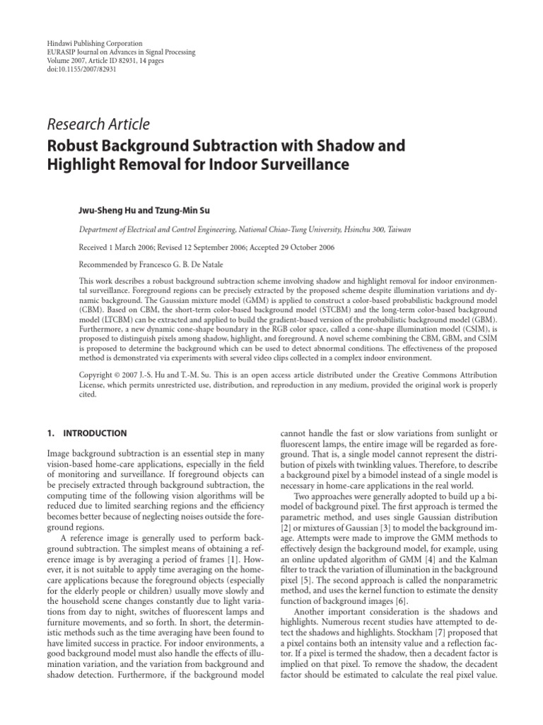 Robust Background Subtraction With Shadow and High | PDF | Applied Mathematics