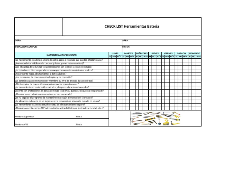 Check List de Herramientas de Batería | PDF