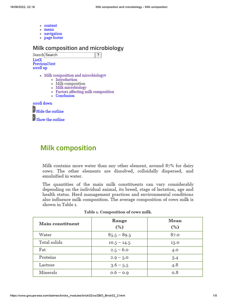 Milk composition and microbiology - Milk composition | PDF | Milk | Glucose