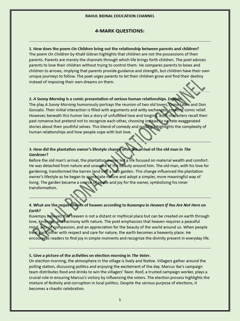 4 Marks English Questions | PDF | Agriculture