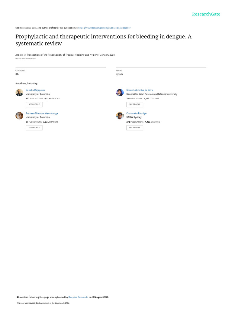 Prophylactic and Therapeutic Interventions For Bleeding in Dengue | PDF ...