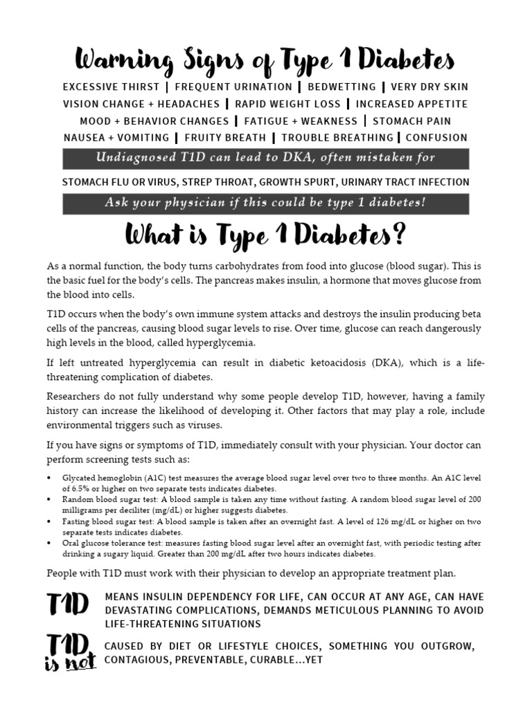 Warning Signs of Type 1 Diabetes Eng-Span | PDF | Sangre | Diabetes