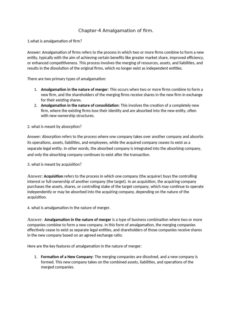 Amalgamation of Firms Explained | PDF | Mergers And Acquisitions ...
