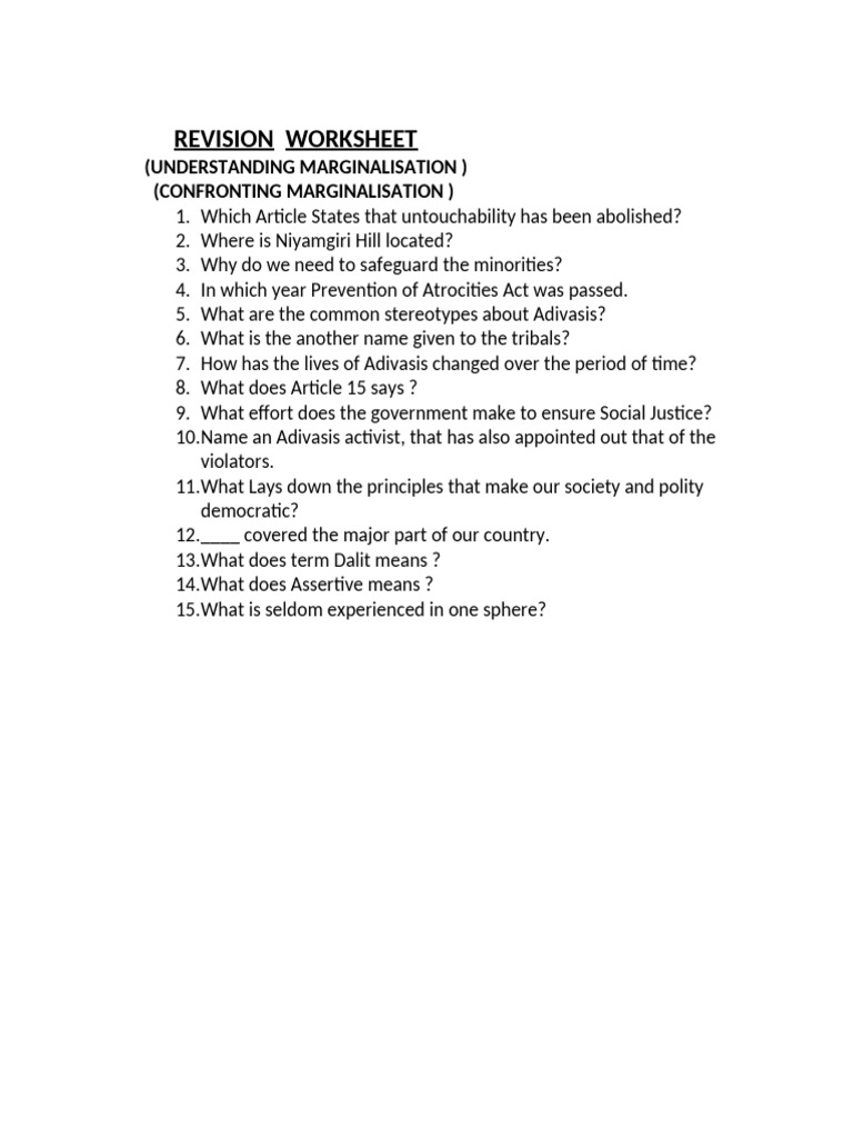 Revision Worksheet - 7,8 (Civics) | PDF