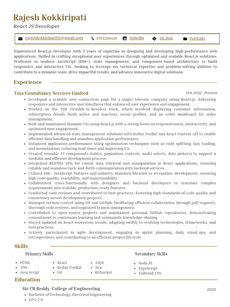 Rajesh Kokkiripati - React Developer | PDF | Java Script | Software Development