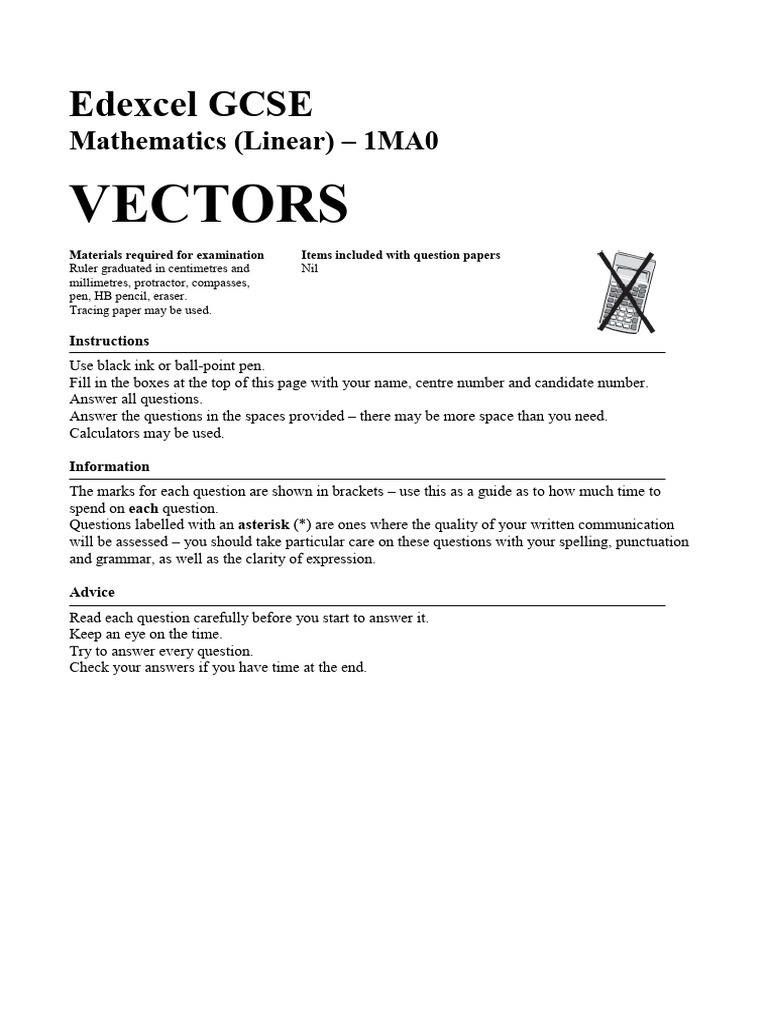 Edexcel GCSE Mathematics: Vectors Exam Guide | PDF | Elementary ...