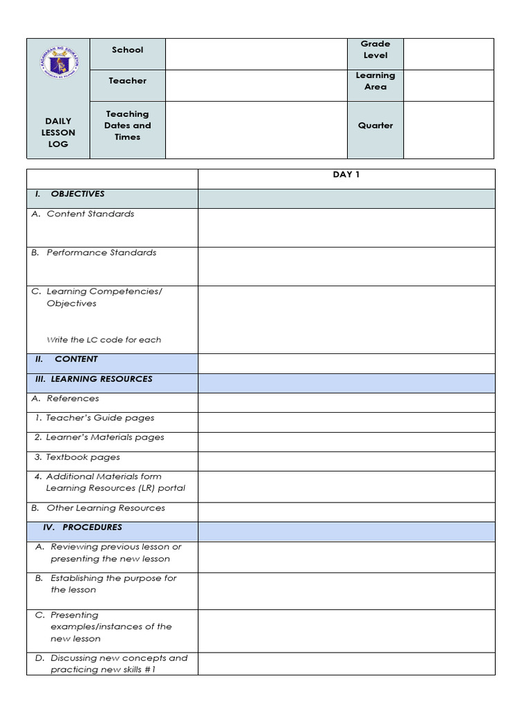 DLL Template (per day) | PDF