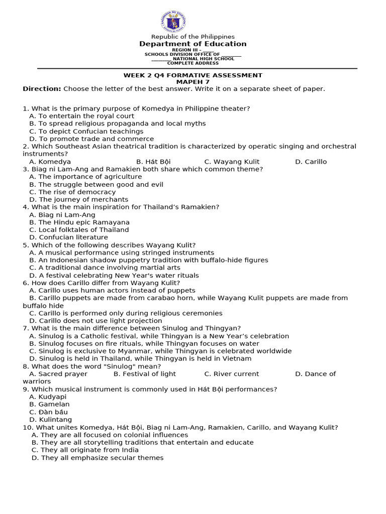 Ma Formative Assessment w2 d5 q4 (1) | PDF | Performing Arts | Theatre