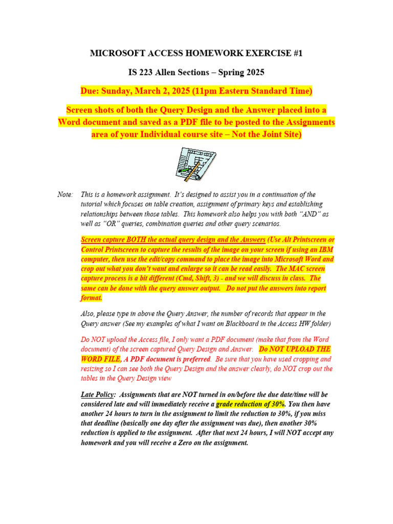 MS Access HW#1 - Spring 2025-IS223-Allen | PDF | Microsoft Word ...