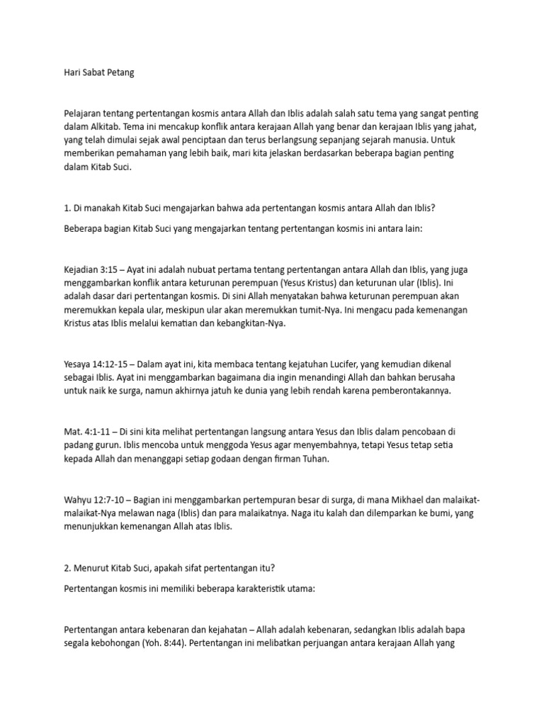 Pelajaran Sekolah Sabat Pertentangan Kosmik | PDF