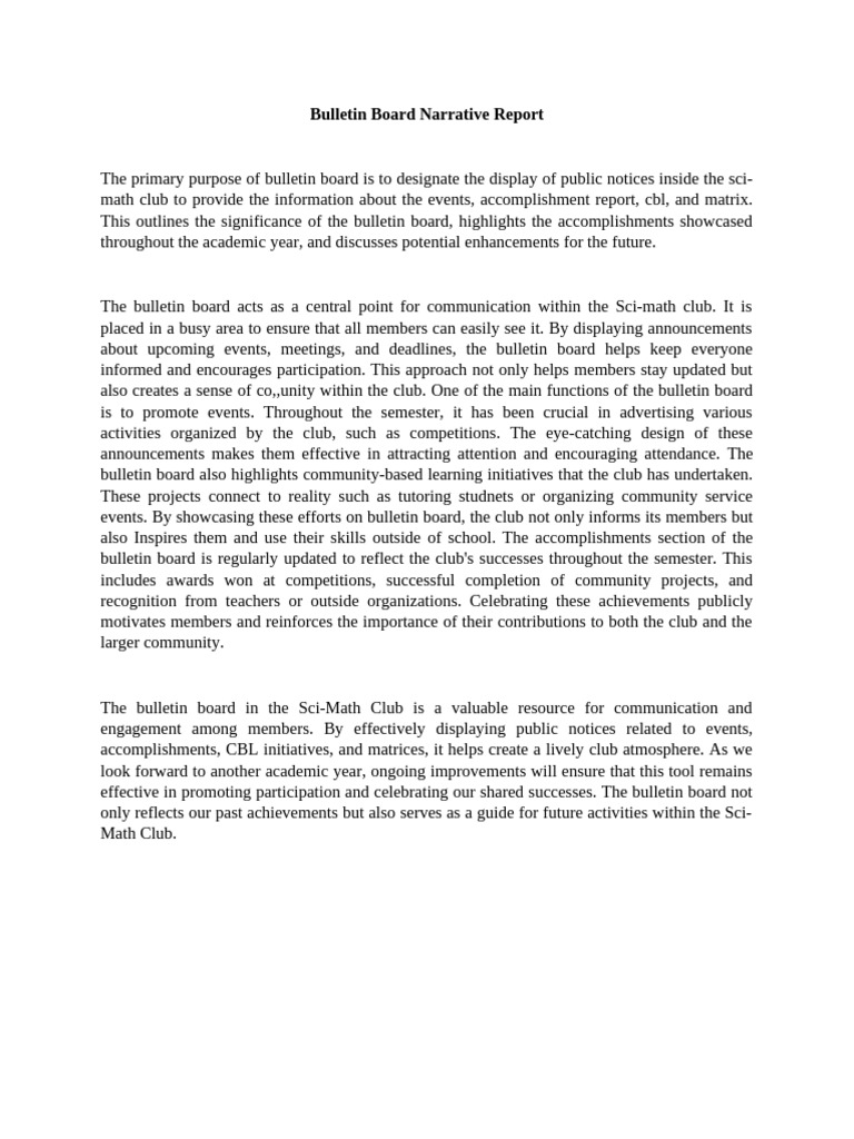 Sci-Math Club Bulletin Board Report | PDF | Cognition | Communication