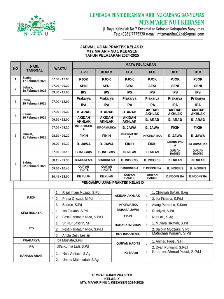 Jadwal Ujian Praktek | PDF