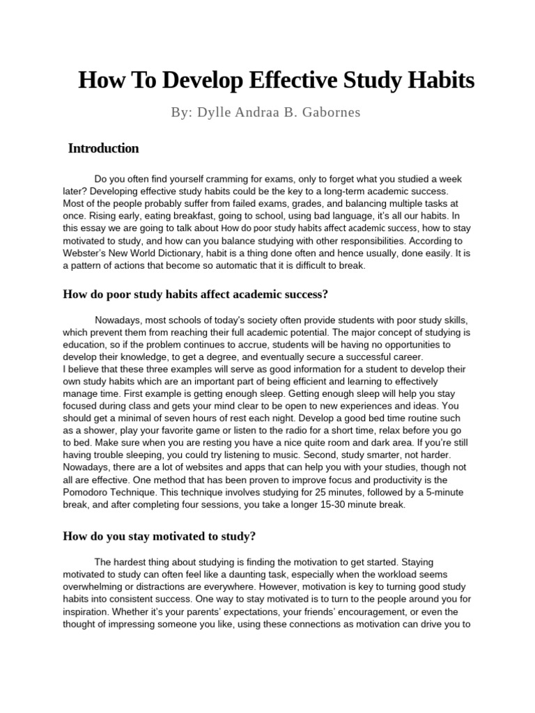 How to Develop Effective Study Habits | PDF | Habits | Motivation