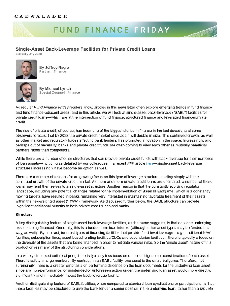 Single Asset Back Leverage Facilities For Private Credit Loans | PDF ...