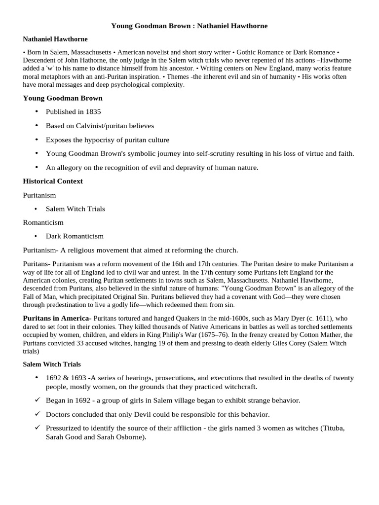 Young Goodman Brown by Nathaniel Hawthorne | PDF | Puritans | Nathaniel ...