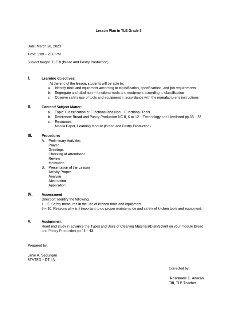 Lesson Plan 5.3 TLE8-BPP | PDF