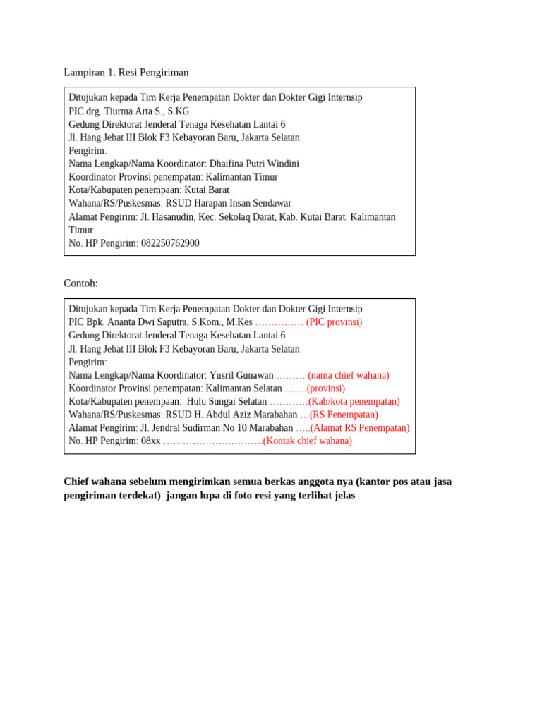 Resi Pengiriman Dokter Internsip Jakarta | PDF
