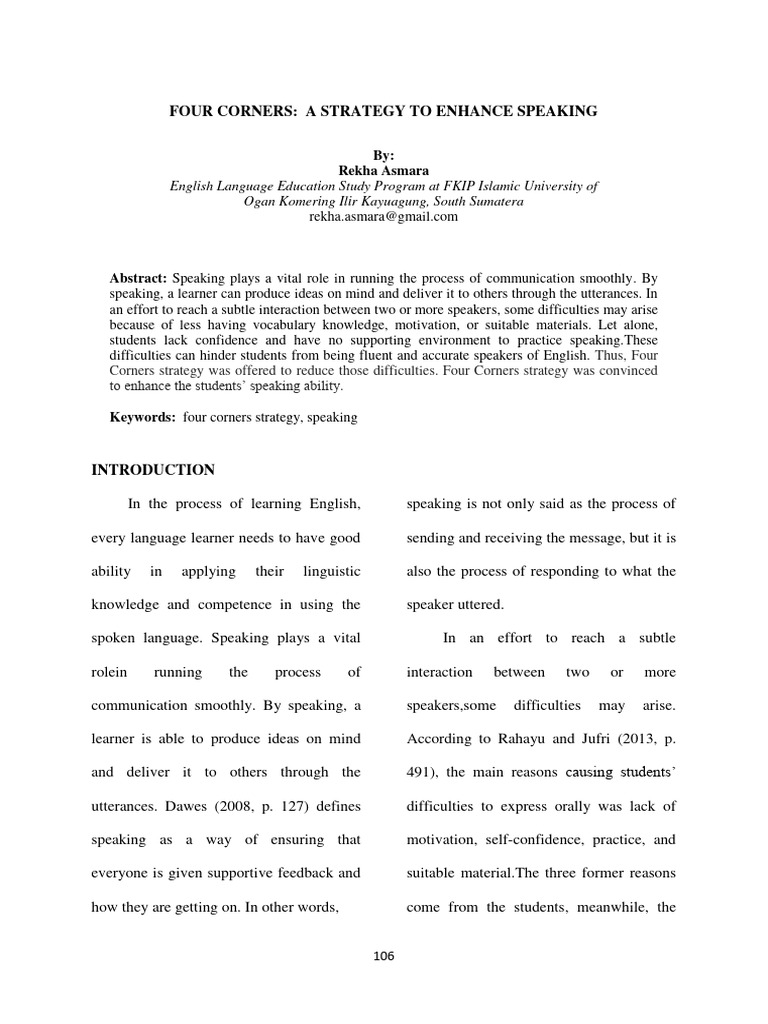 Enhancing Speaking with Four Corners Strategy | PDF | Student's T Test ...