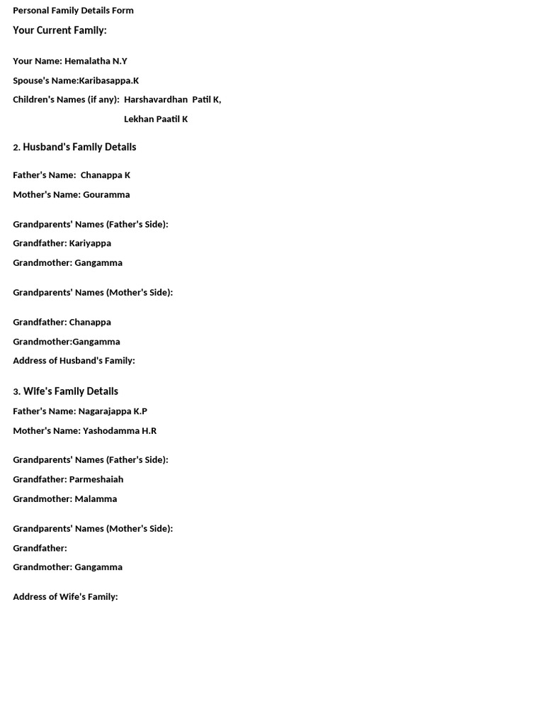 Personal Family Details Form | PDF
