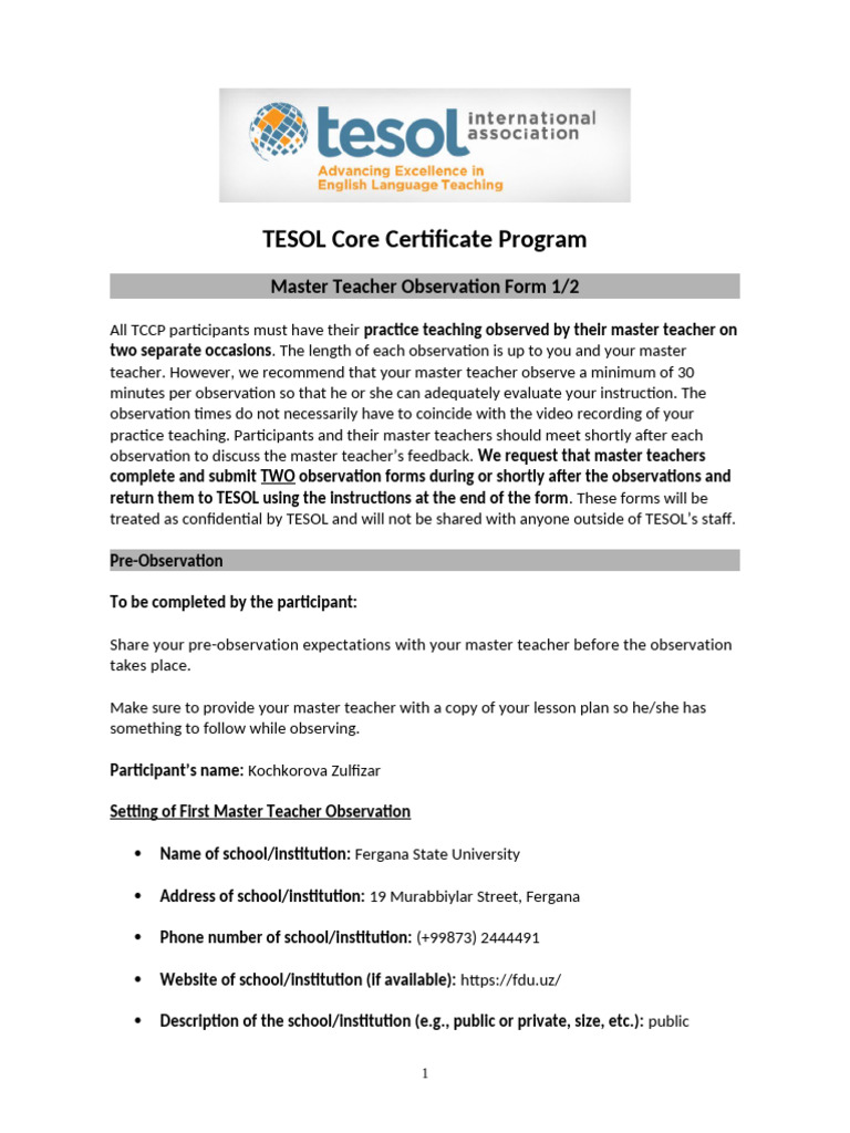 Master Teacher Observation Guidelines | PDF | Teachers | Learning